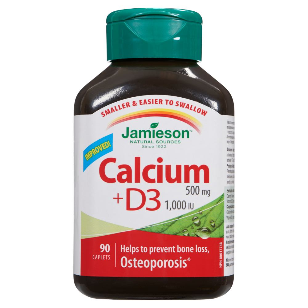 Jamieson Calcium 500 mg + D3 1,000 IU 90 Caplets - WeShine.ca | Health ...