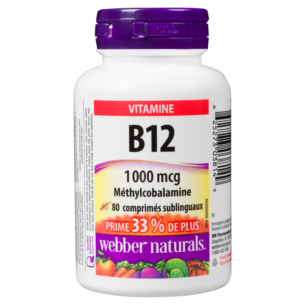 Webber Naturals Vitamin B12 Methylcobalamin 1000 mcg 80 Sublingual Tablets - WeShine.ca | Health ...