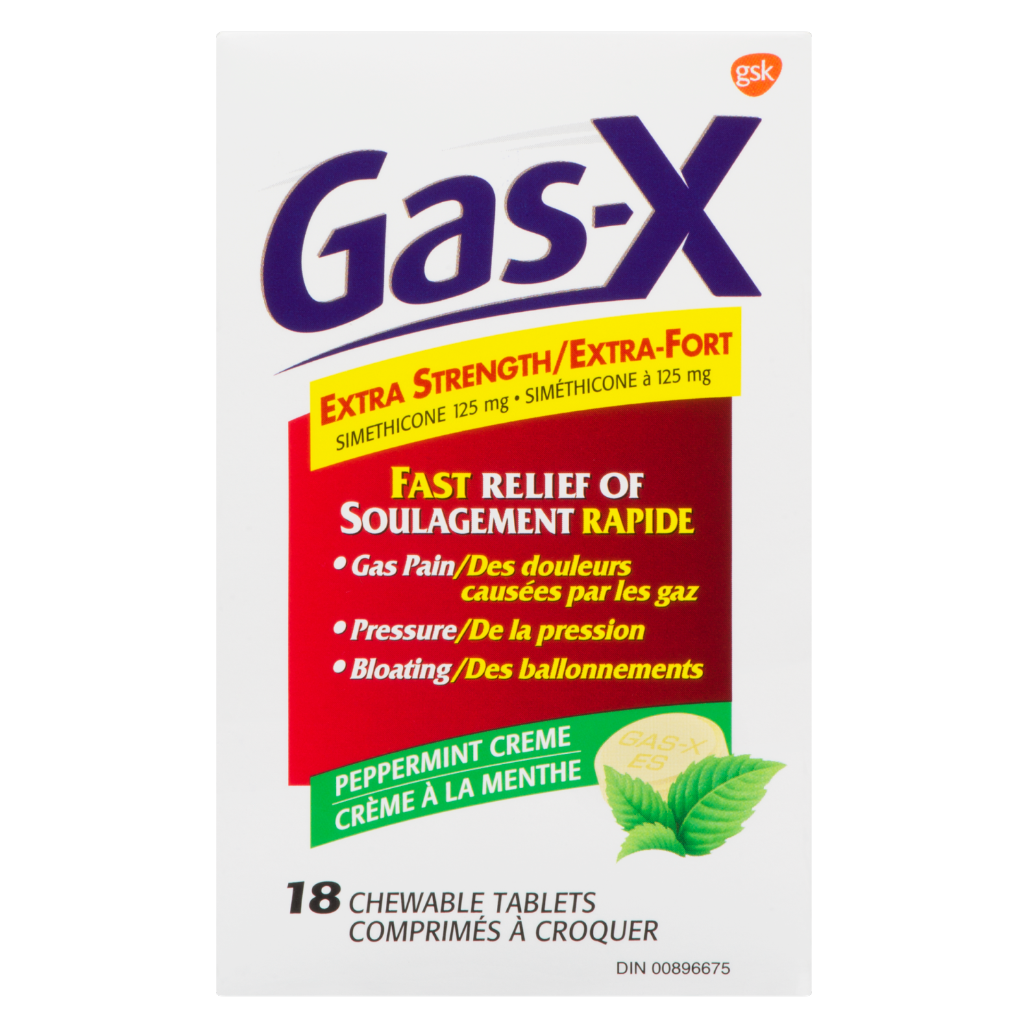 Gas-X Simethicone 125 mg Extra Strength Peppermint Crème, 18 Chewable ...