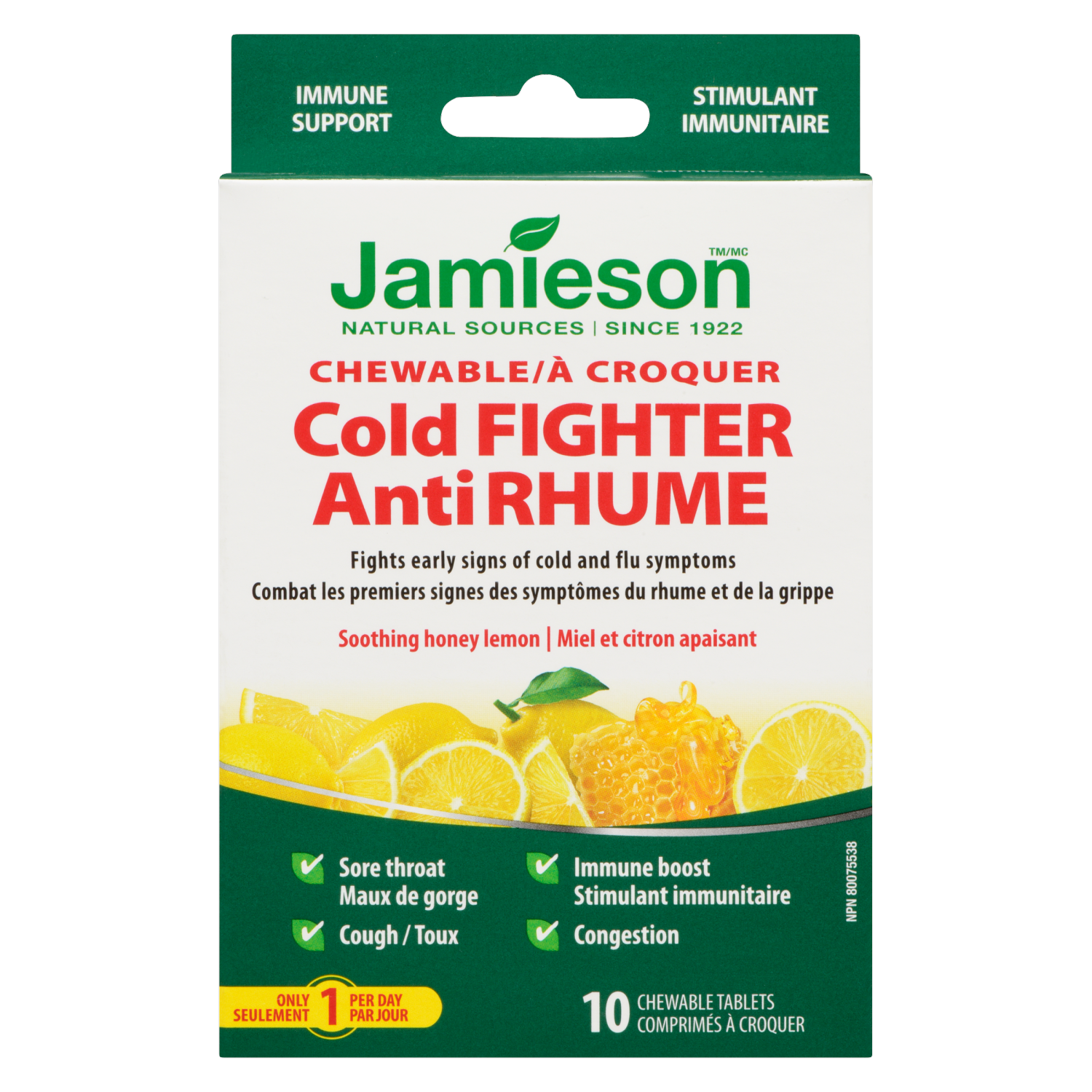 Jamieson Chewable Cold Fighter Soothing Honey Lemon, 10 Chewable ...
