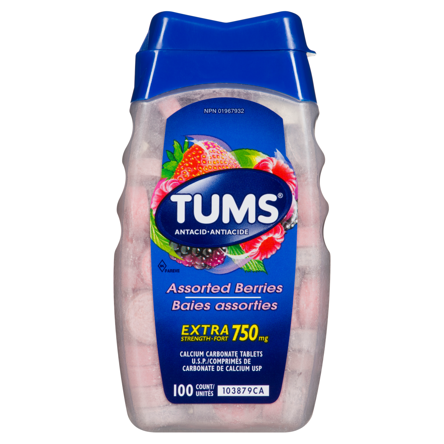Tums Assorted Berries Extra Strength 750 mg, Antacid 100 Count ...