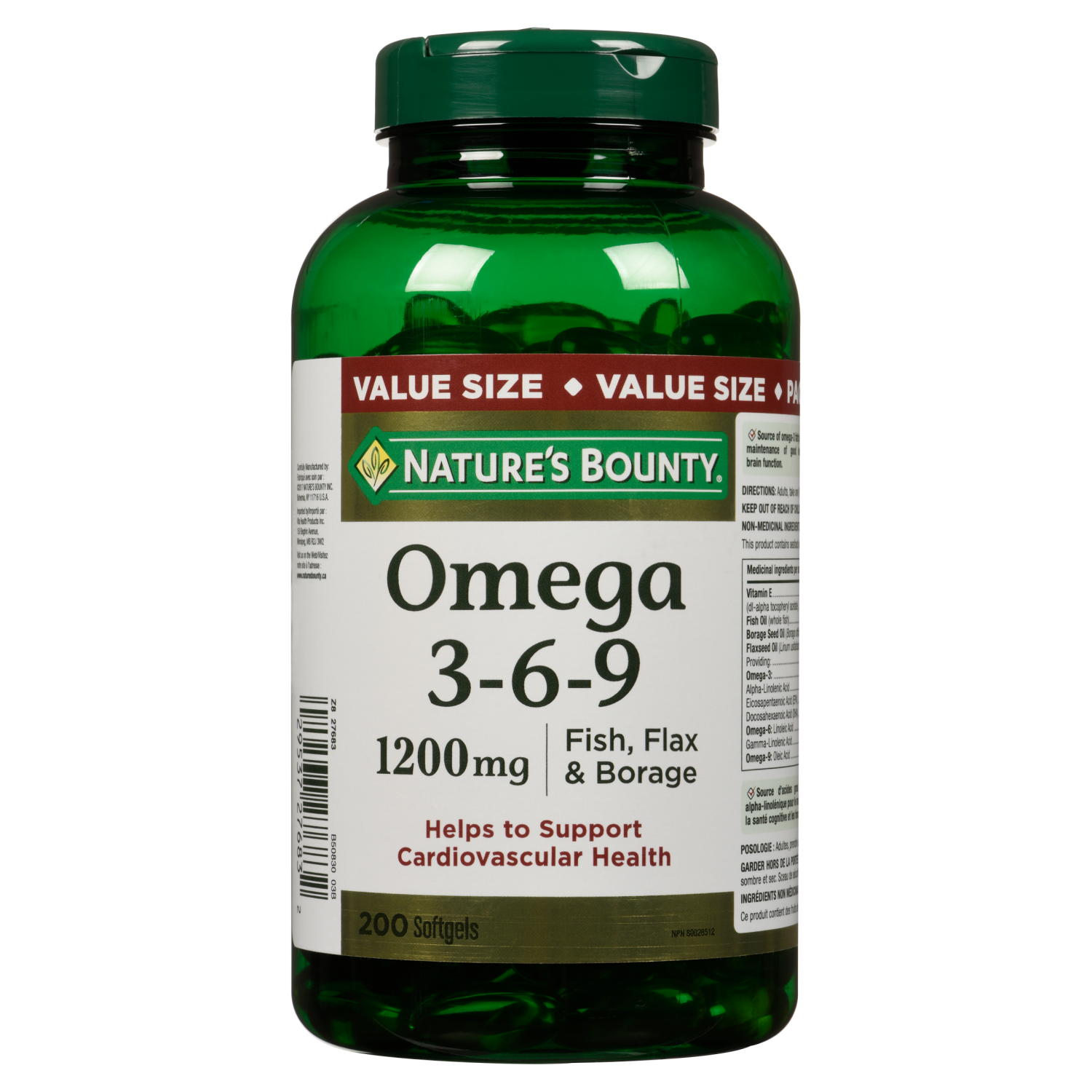 Nature's Bounty Omega 3-6-9 Fish, Flax & Borage 1200 mg Value Size, 200 ...