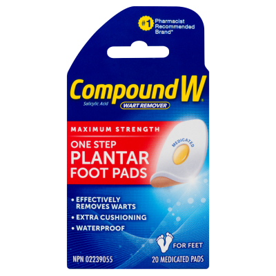 Compound W Salicylic Acid Wart Remover for Feet, 20 Medicated Pads ...